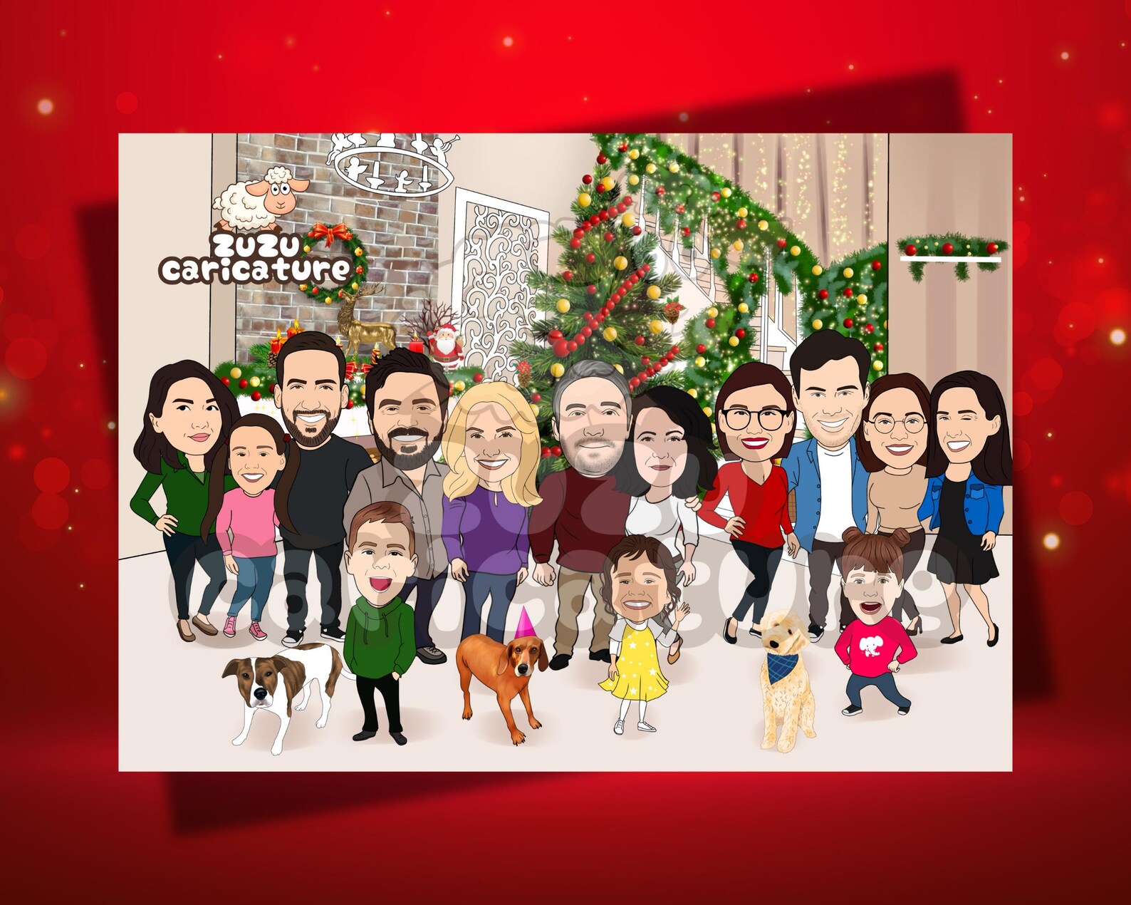 Personalized Family Get Together Drawing | Large Family Christmas Card ...