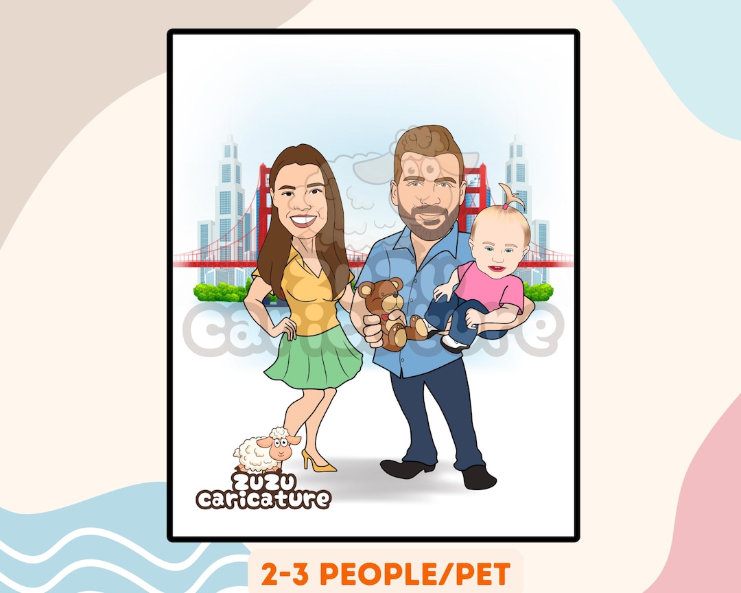 World Traveler Family Caricature | Custom Adventure Illustration ...