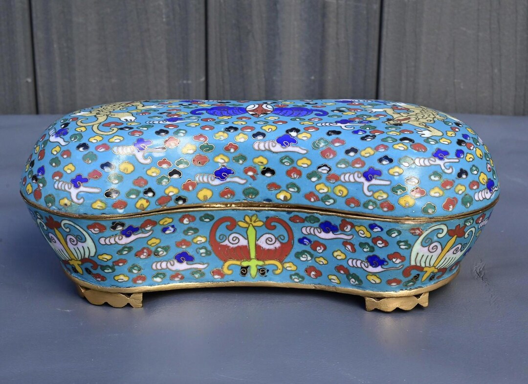 Antique Chinese Cloisonné Enamel Box With Mythical Beasts Late 19th ...