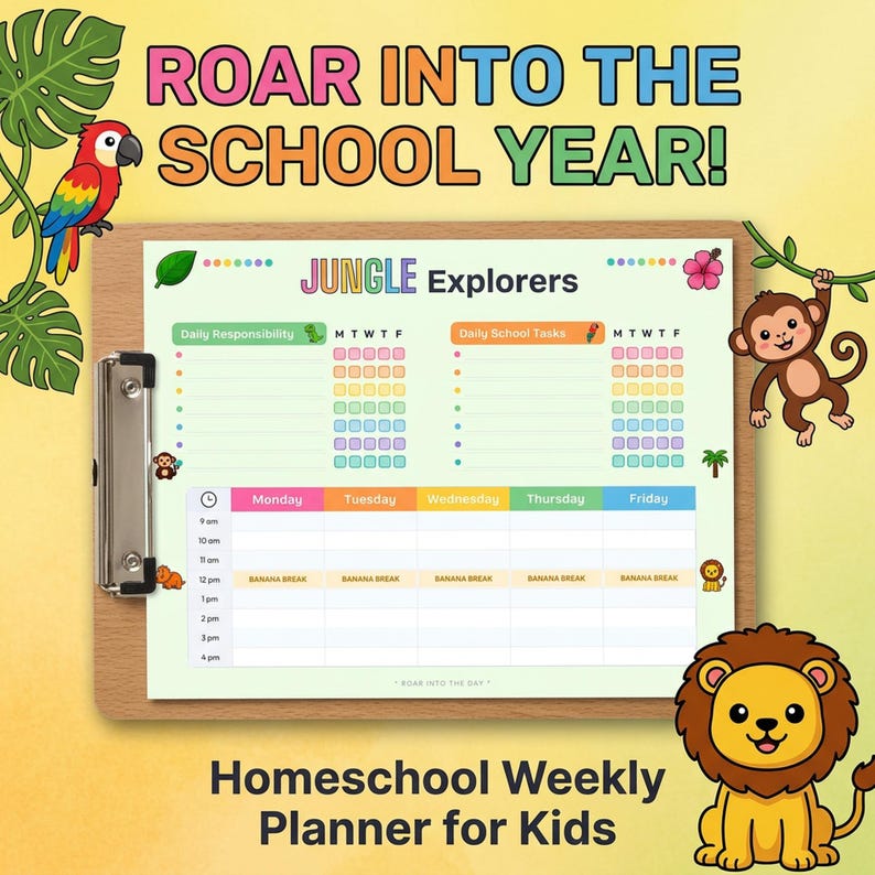Kids Homeschool Schedule Printable | Weekly Routine Chart, Daily Tasks ...