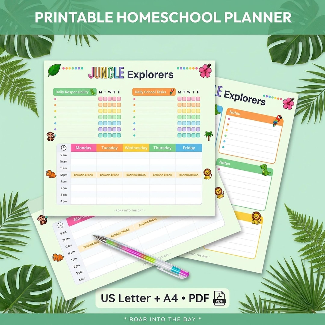 Kids Homeschool Schedule Printable | Weekly Routine Chart, Daily Tasks ...