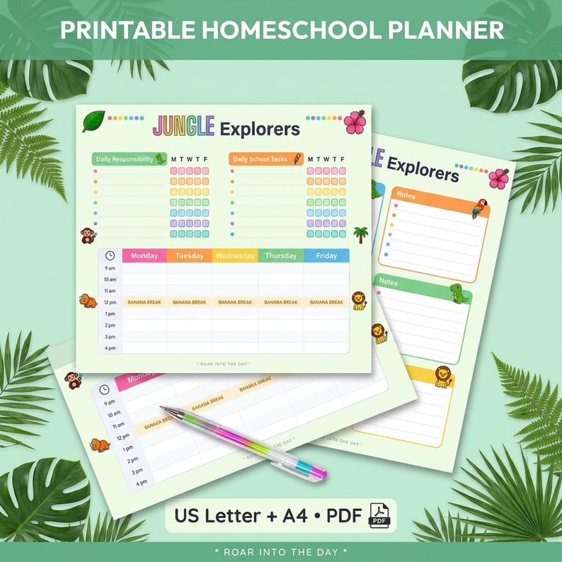 Kids Homeschool Schedule Printable | Weekly Routine Chart, Daily Tasks ...