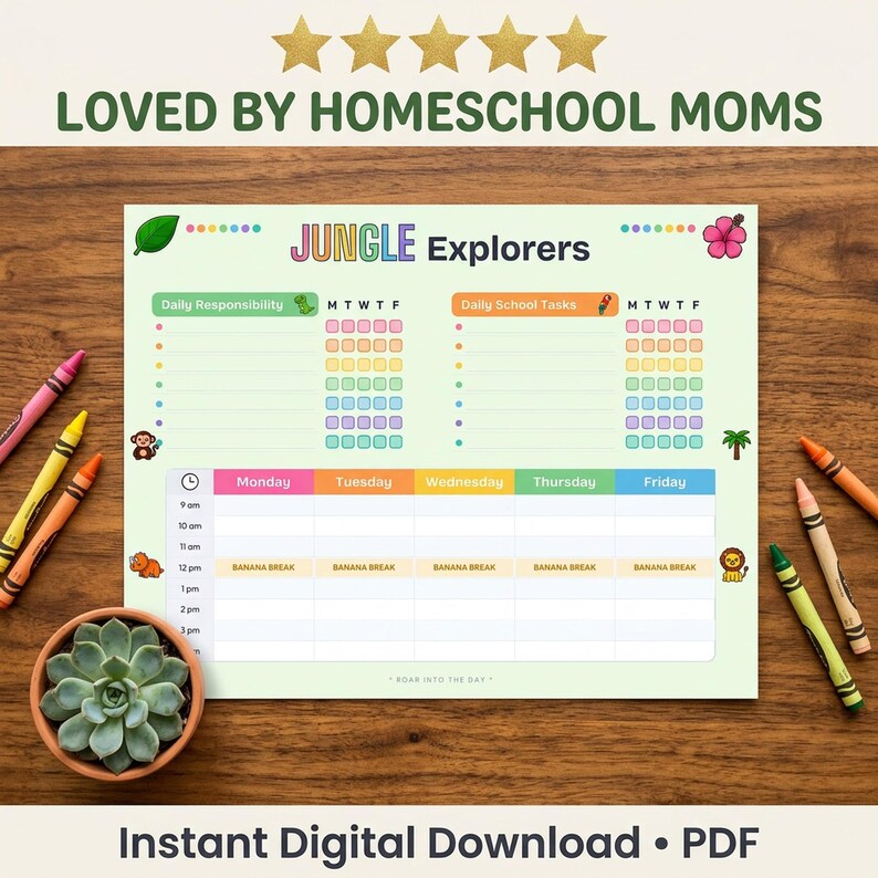 Kids Homeschool Schedule Printable | Weekly Routine Chart, Daily Tasks ...