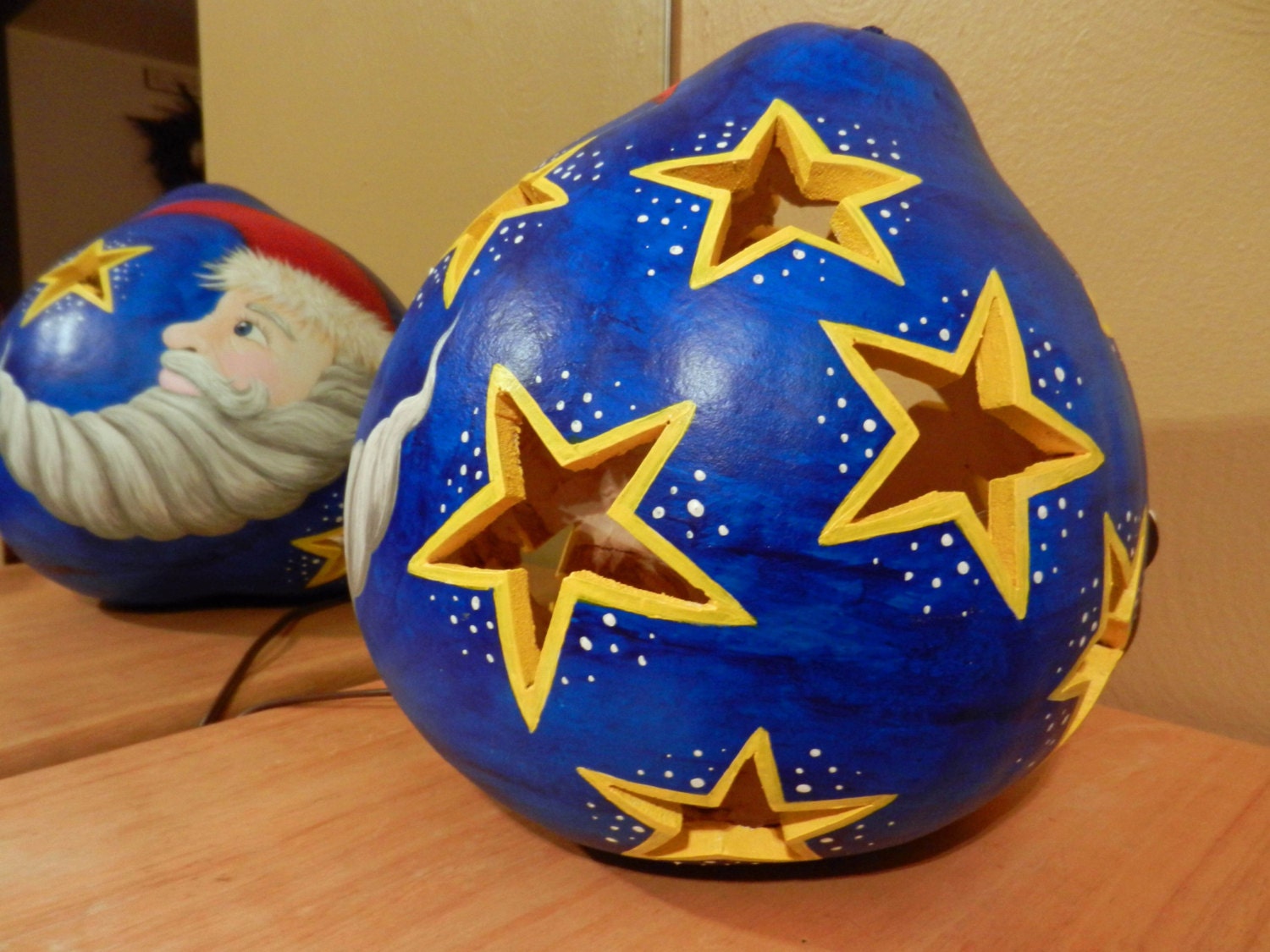 Light up Santa Moon and Stars Gourd - Etsy