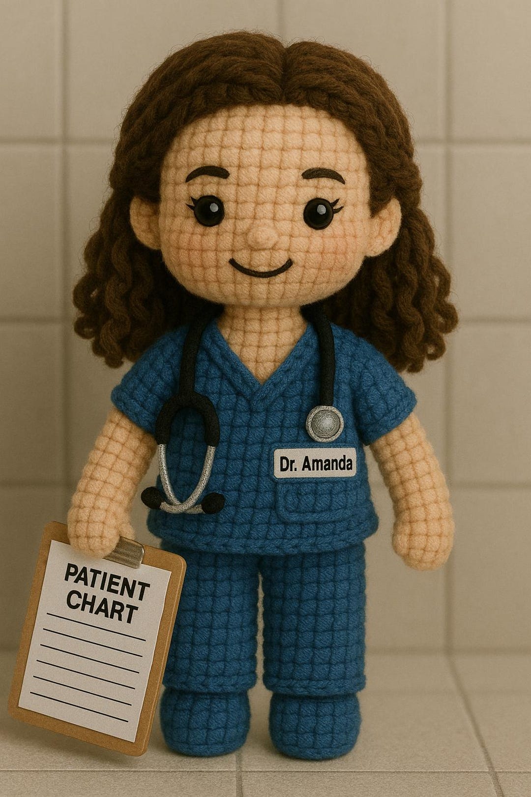 Handmade Nurse Amigurumi Doll – Crochet Plush With Glasses and Scrubs ...