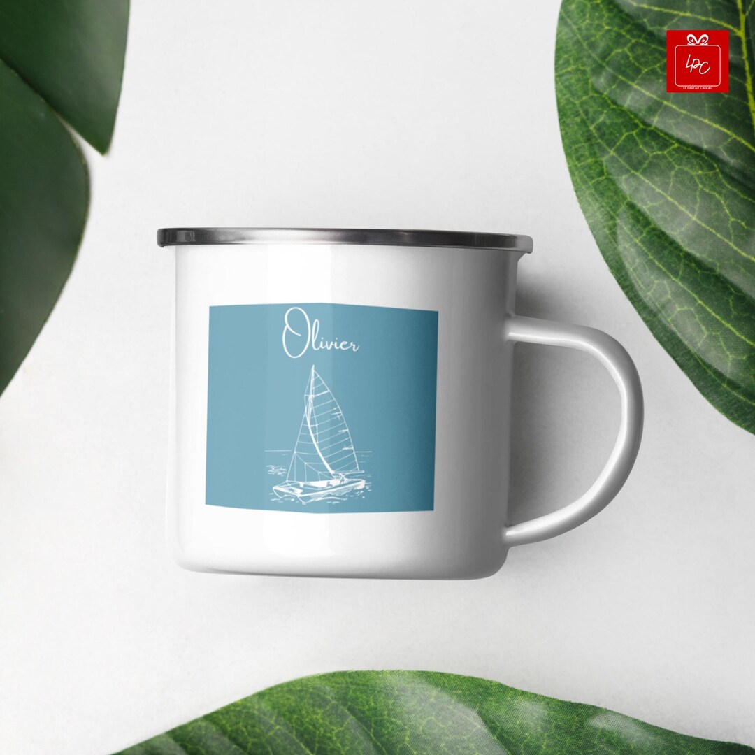 Personalized Enamel Mug With Boat Design - Sailboat and Sea ...