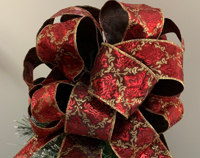 Large Christmas Tree Topper Dark Red / Burgundy With Gold Glitter ...