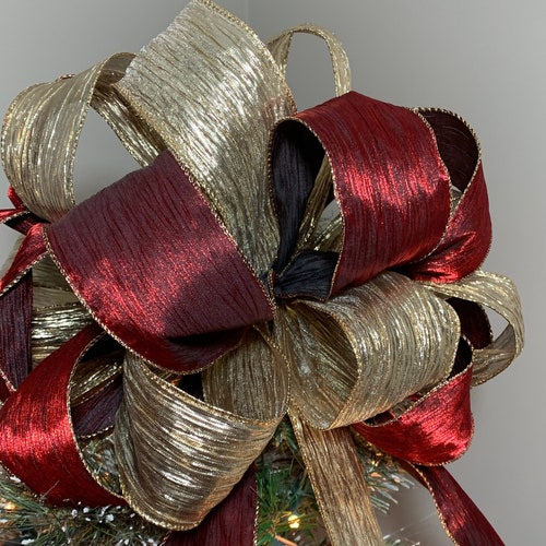 Large Gold Glitter Mesh Christmas Tree Topper Bow - Etsy