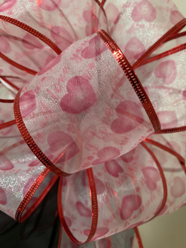 Valentine Mailbox Bow: Sheer Ribbon With Red Hearts - Etsy