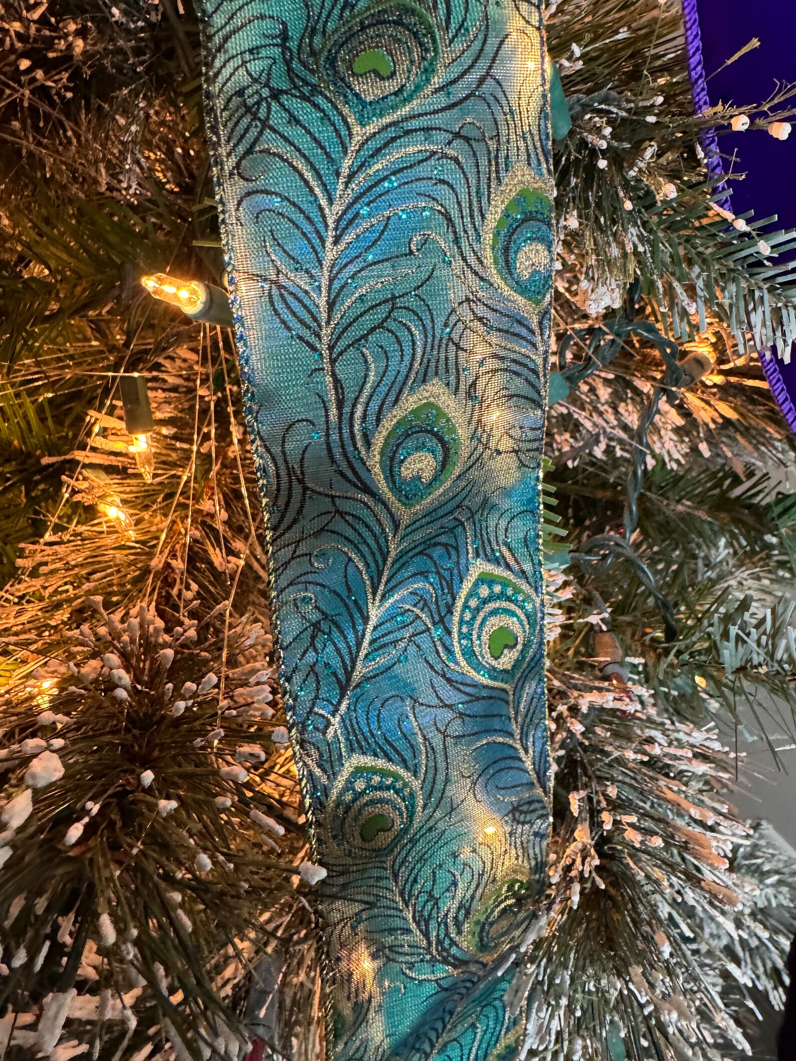 Purple Velour Ribbon and Teal/green Peacock Ribbons Christmas Tree ...