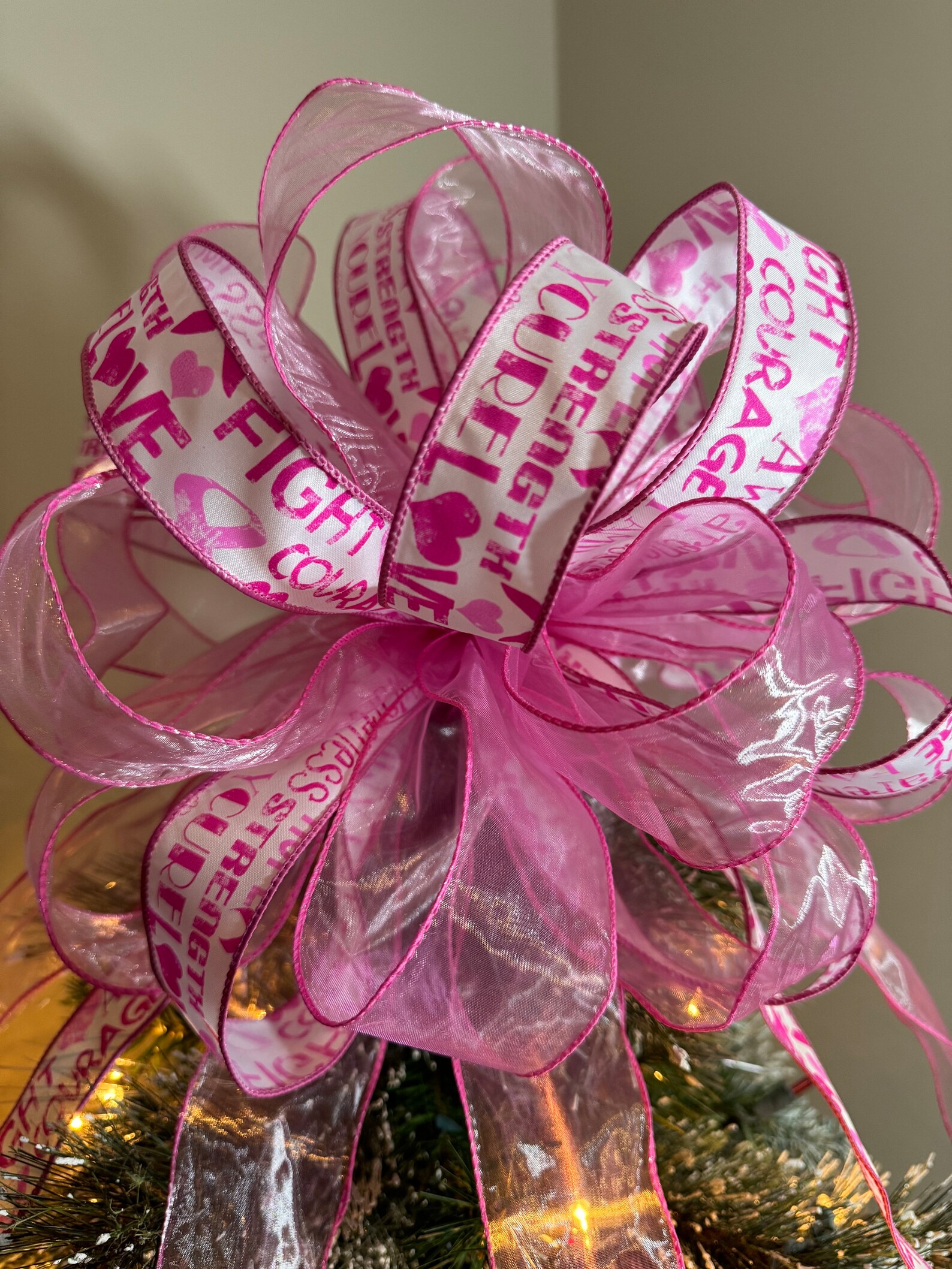 Breast Cancer Awareness Christmas Tree Topper Bow - Etsy