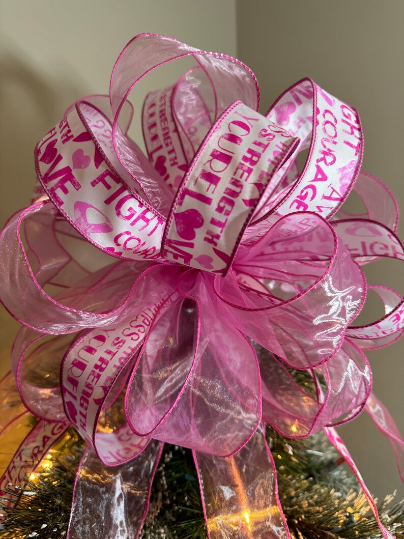 Breast Cancer Awareness Christmas Tree Topper Bow - Etsy
