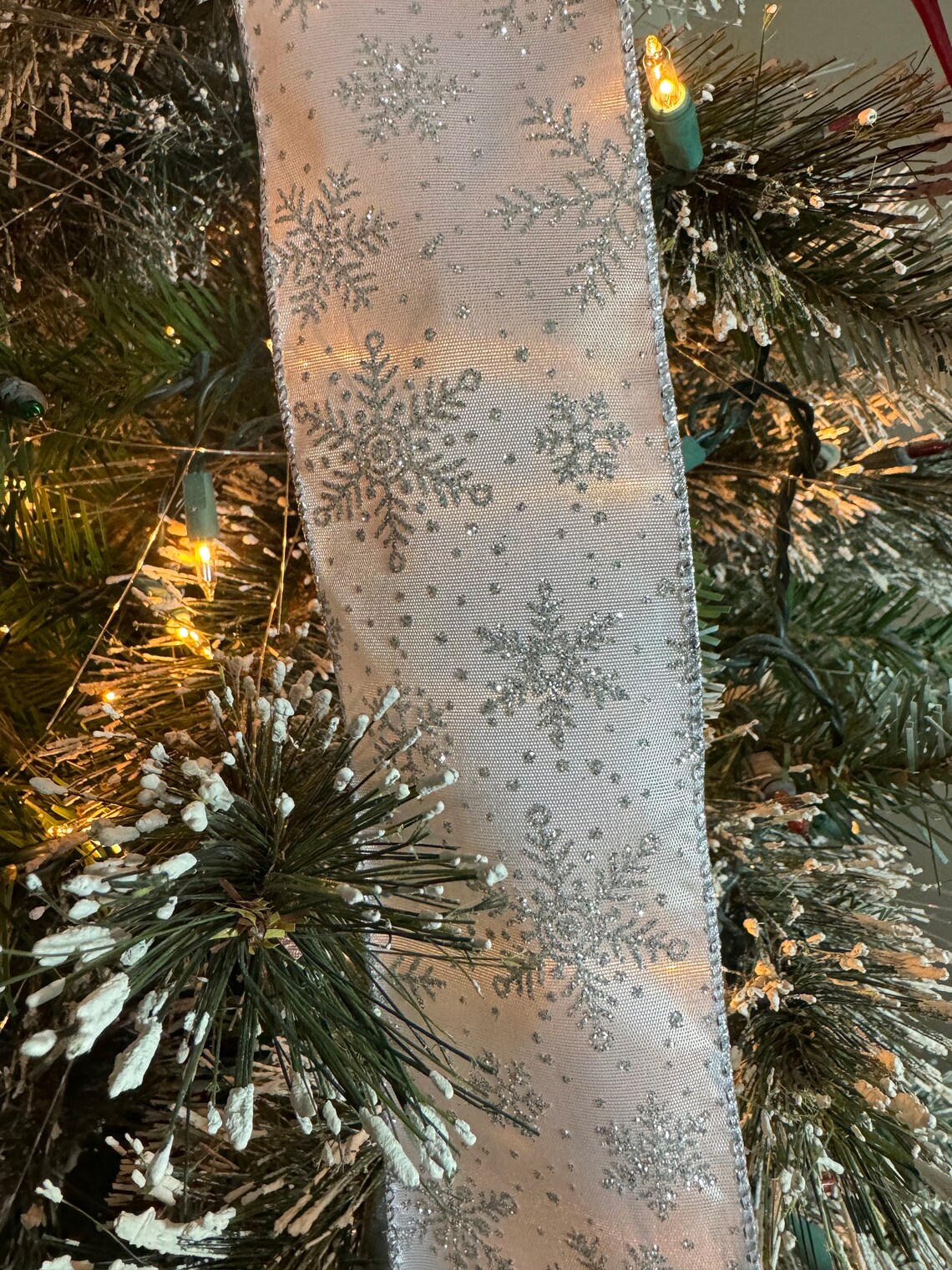 Large Christmas Tree Topper Burgundy Velour Ribbon and a White Ribbon ...