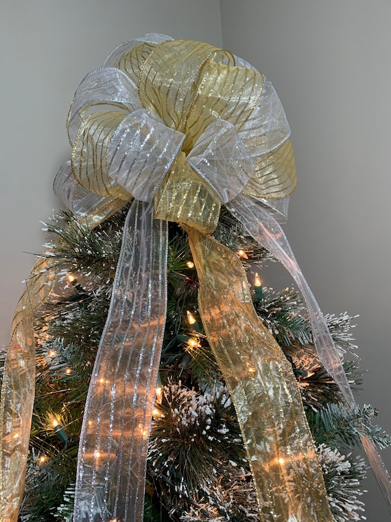 Large Sheer Gold with gold glitter stripes ribbon and Sheer | Etsy