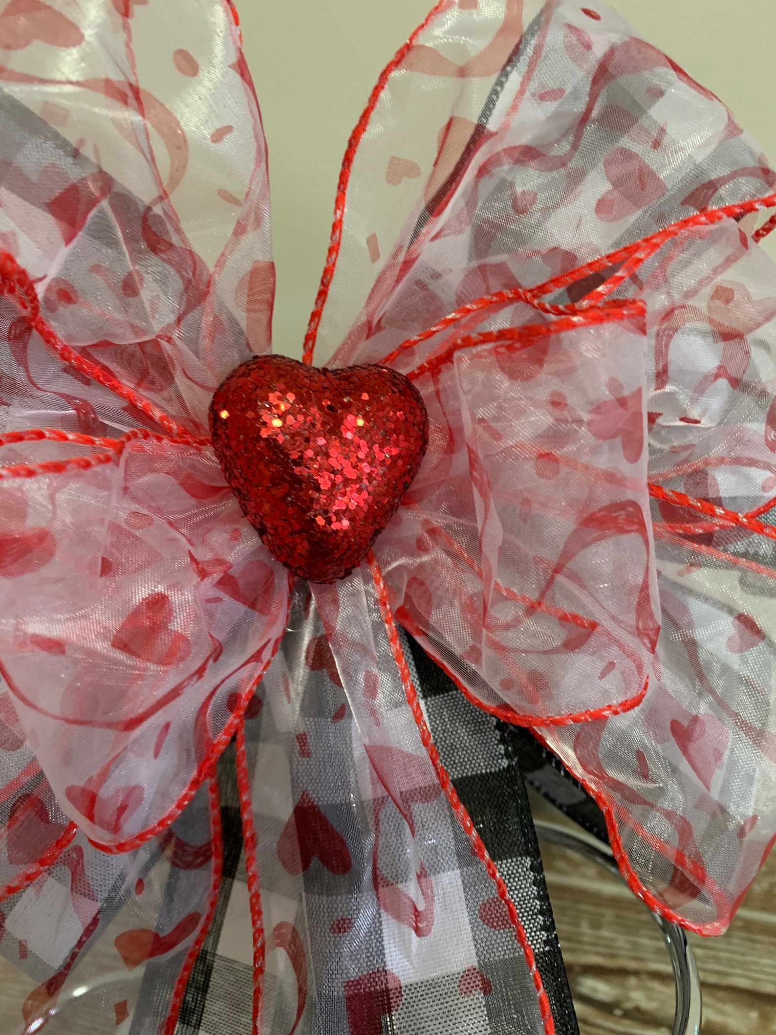 Valentine Bow Sheer Ribbon With Red Hearts and Swirls on a - Etsy