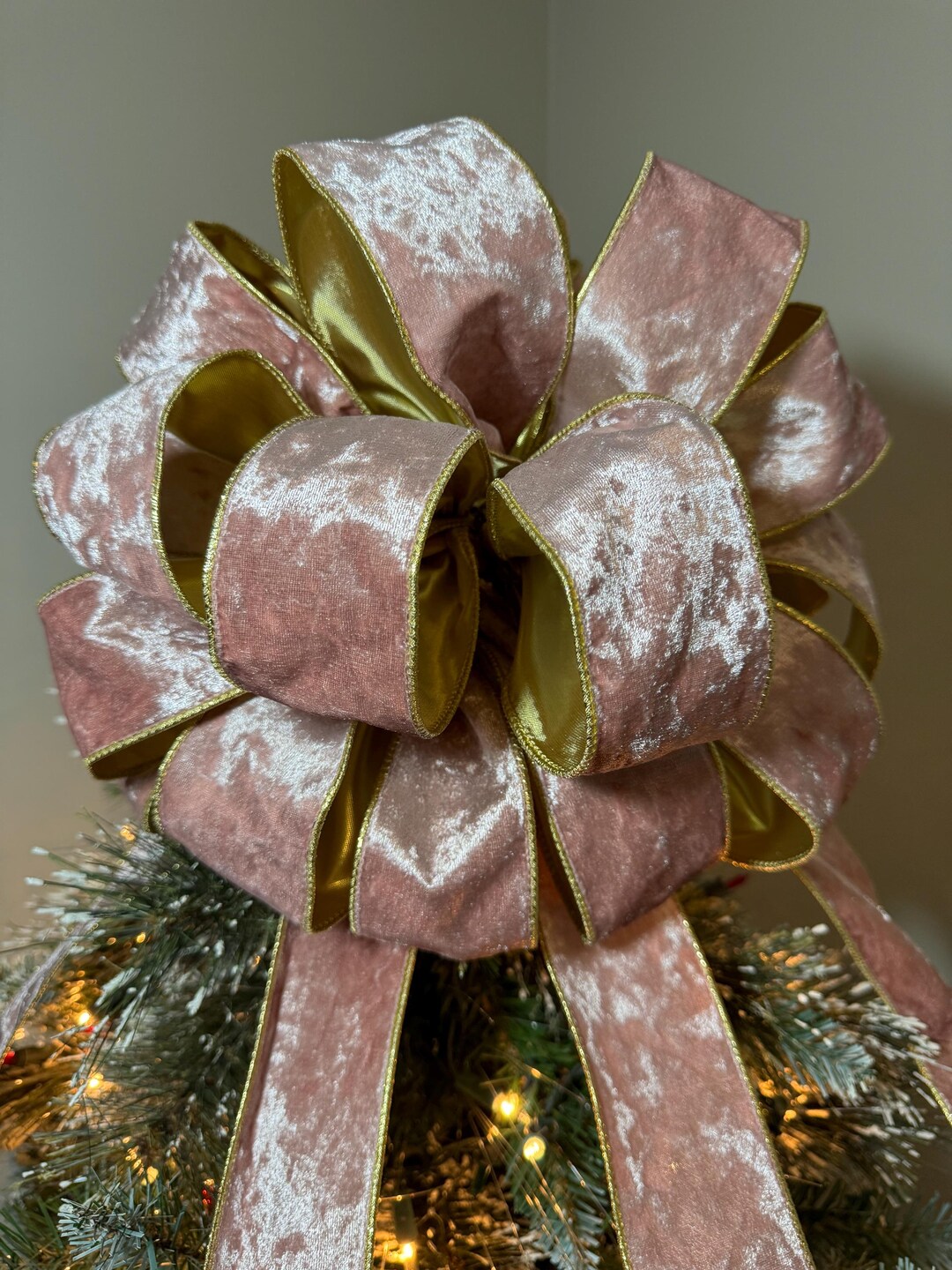 Large Light Pink Crushed Velvet Ribbon With Shiny Gold Lining Christmas ...