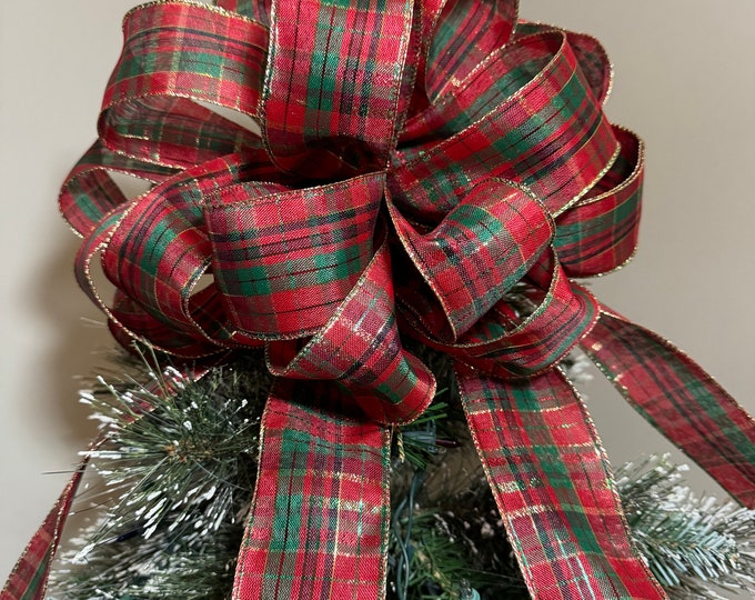 Large Christmas Tree Topper Bow Made With a Red and Green Plaid Ribbon ...