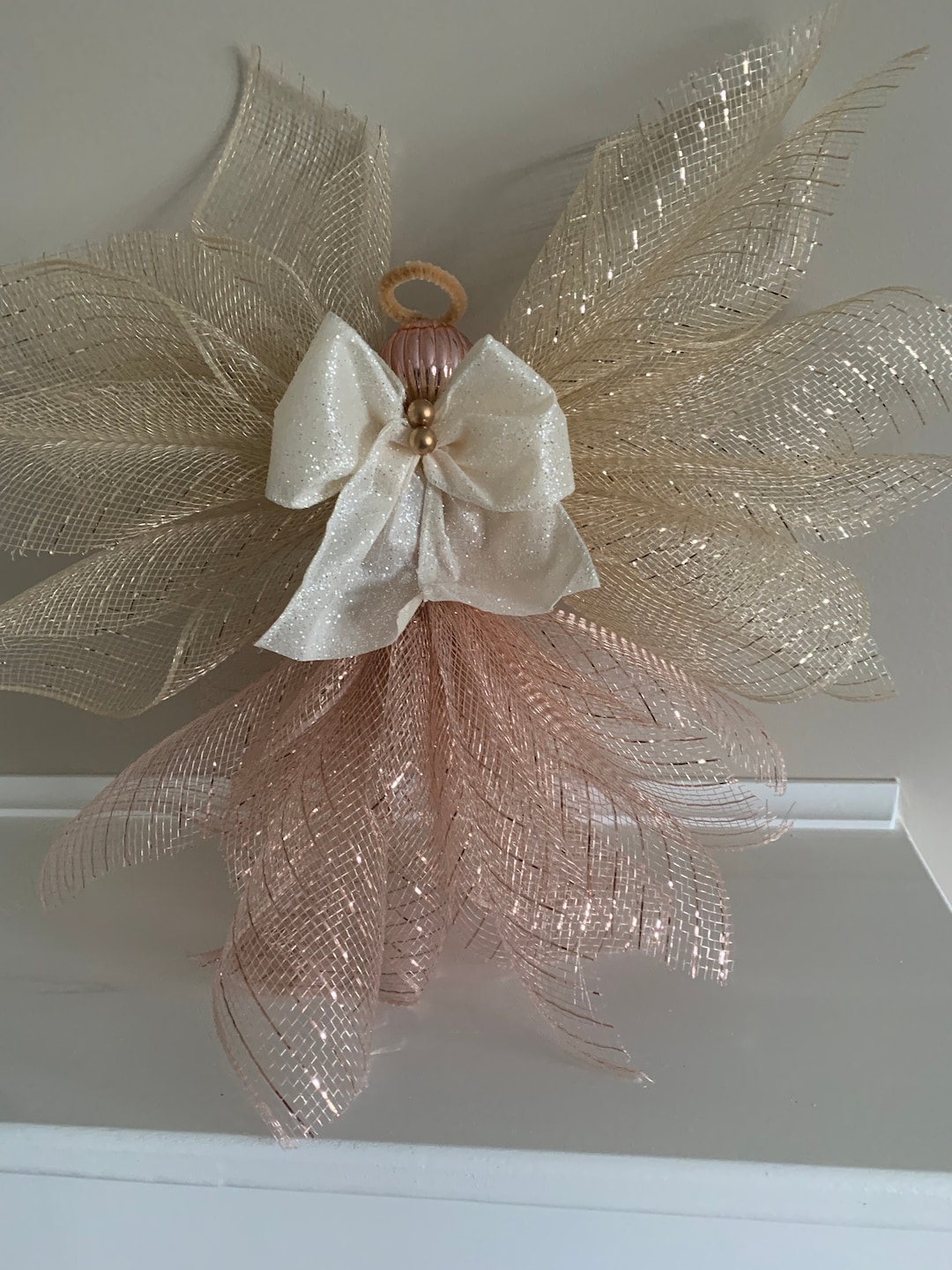 Rose Gold and Champagne Gold Deco Mesh Angel, Tree Topper, Guardian ...