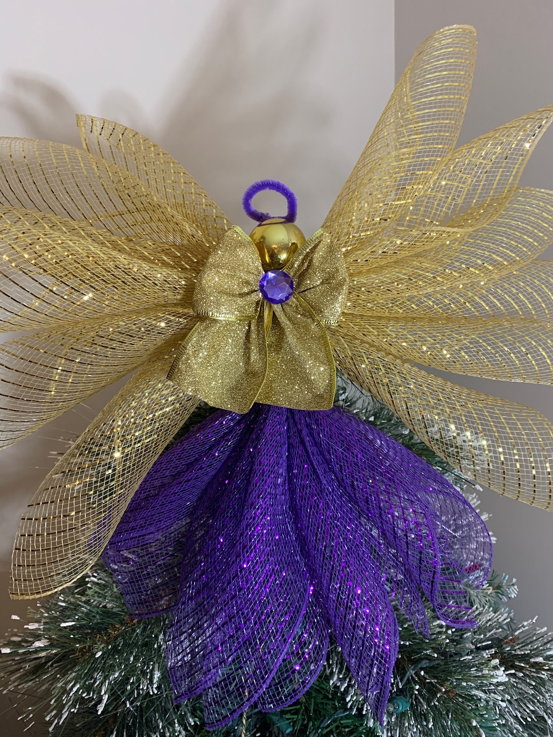 Purple and Gold Deco Mesh Angel, Tree Topper, Guardian Angel, Get Well ...