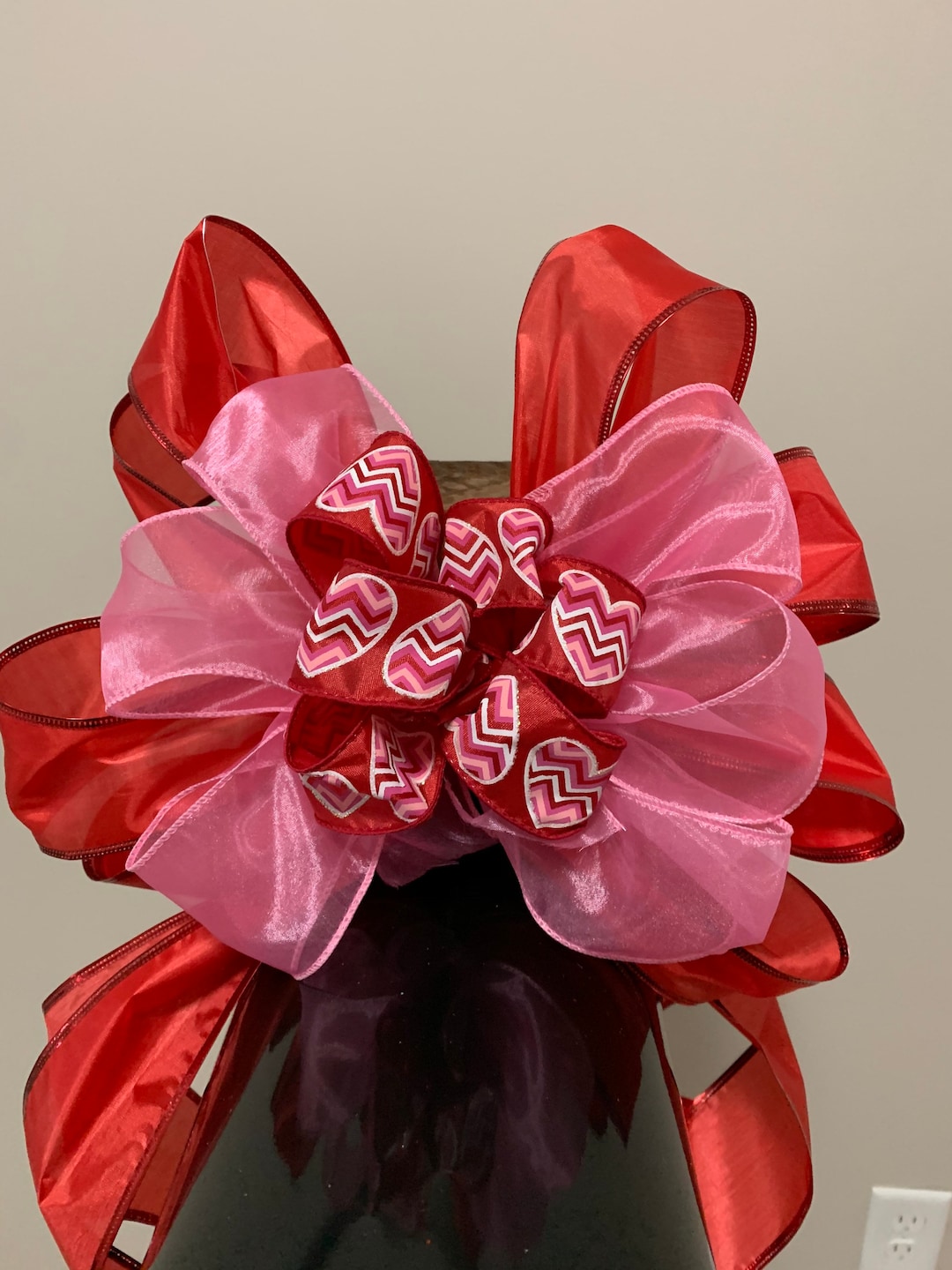 Valentine Mailbox Bow , Wreath Bow, Gift Bow, Red White and Pink ...