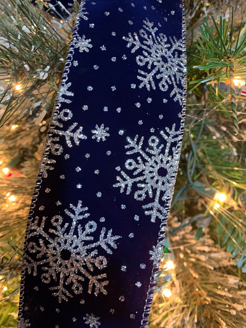 Large Christmas Tree Topper Bow Navy Blue Velour With Silver - Etsy