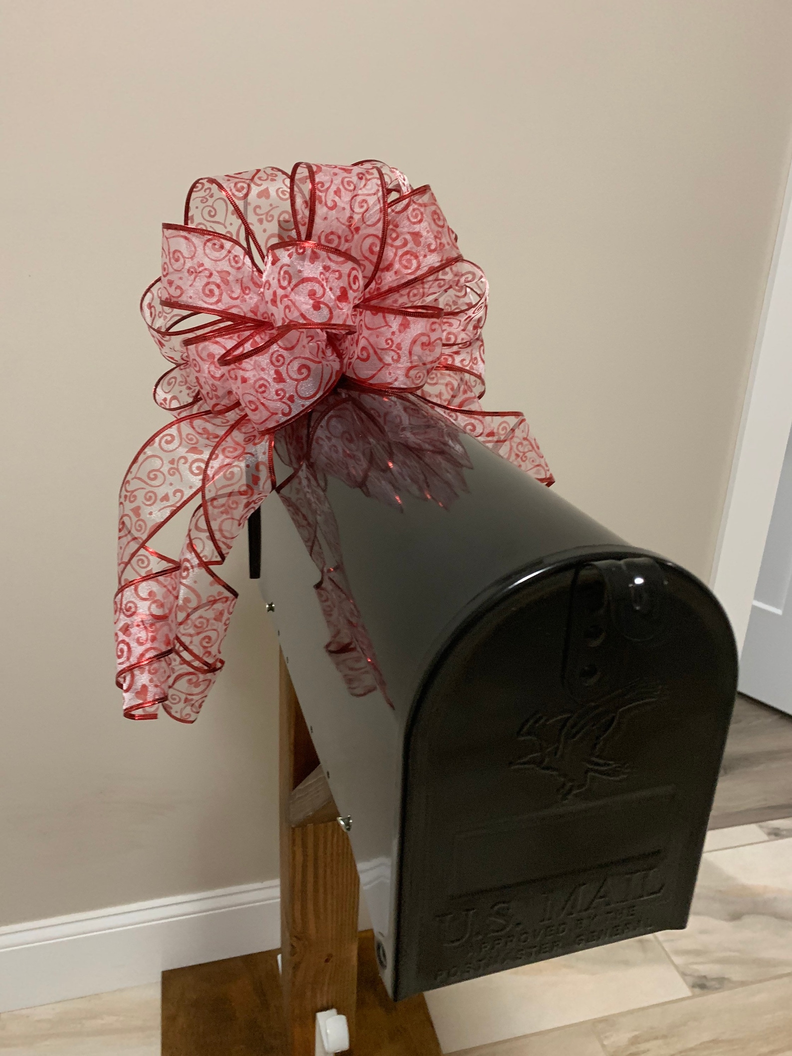 Valentine Mailbox Bow Sheer Ribbon With Red Hearts Printed on It - Etsy