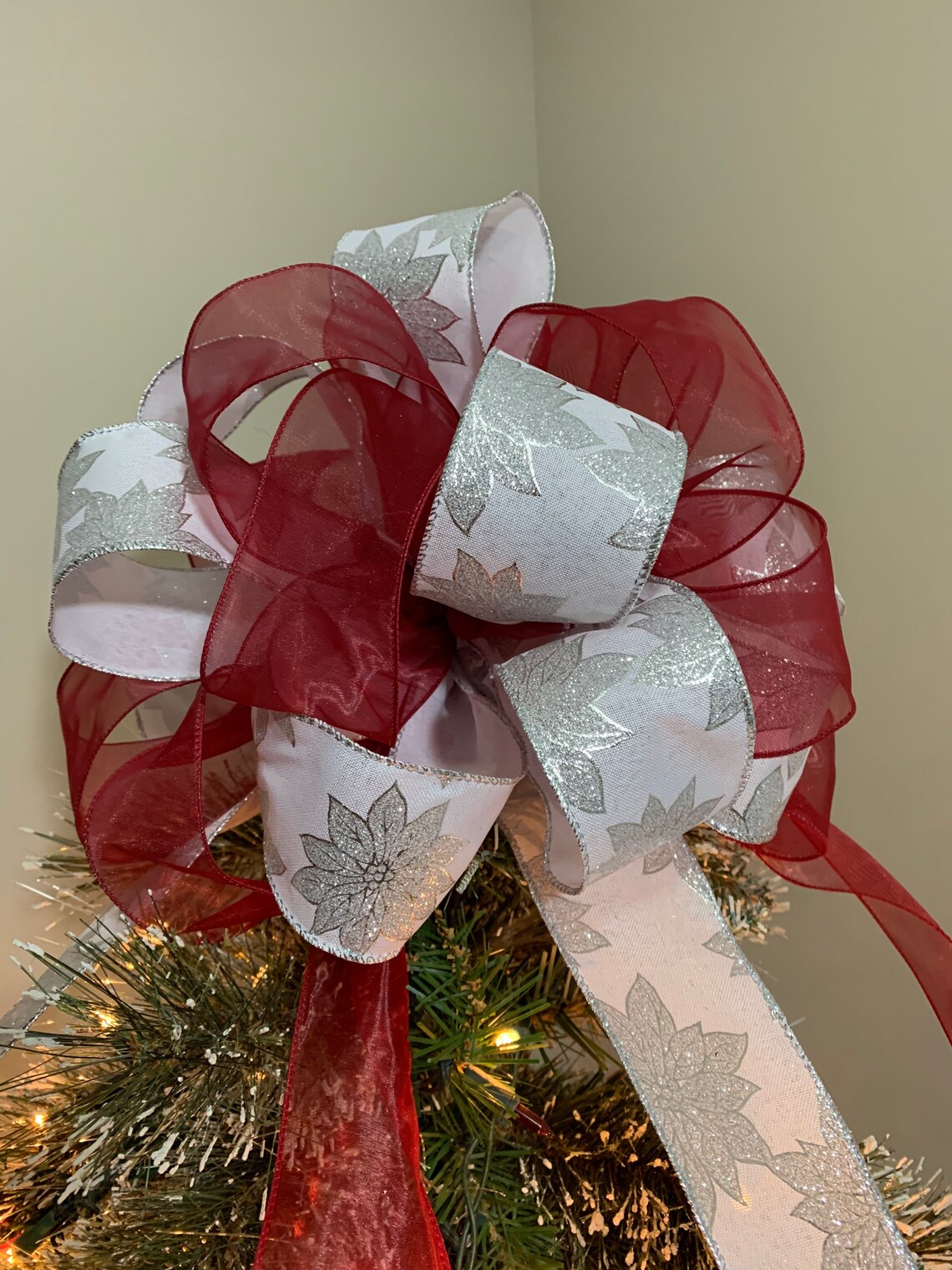 Large Christmas Tree Topper White Linen With Silver Glitter - Etsy