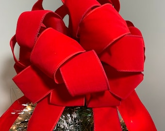 Christmas Tree Topper Bow, Red Velvet Tree Bow, Red Bow Support, Large ...