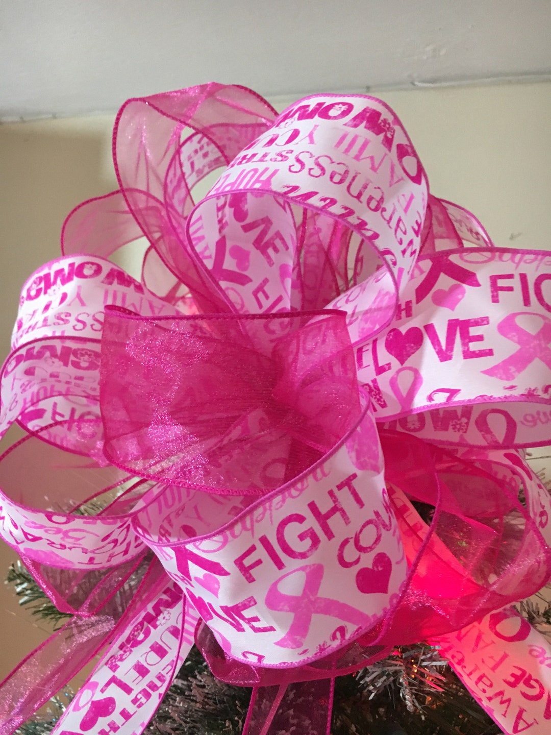 Breast Cancer Awareness Christmas Tree Topper Bow - Etsy