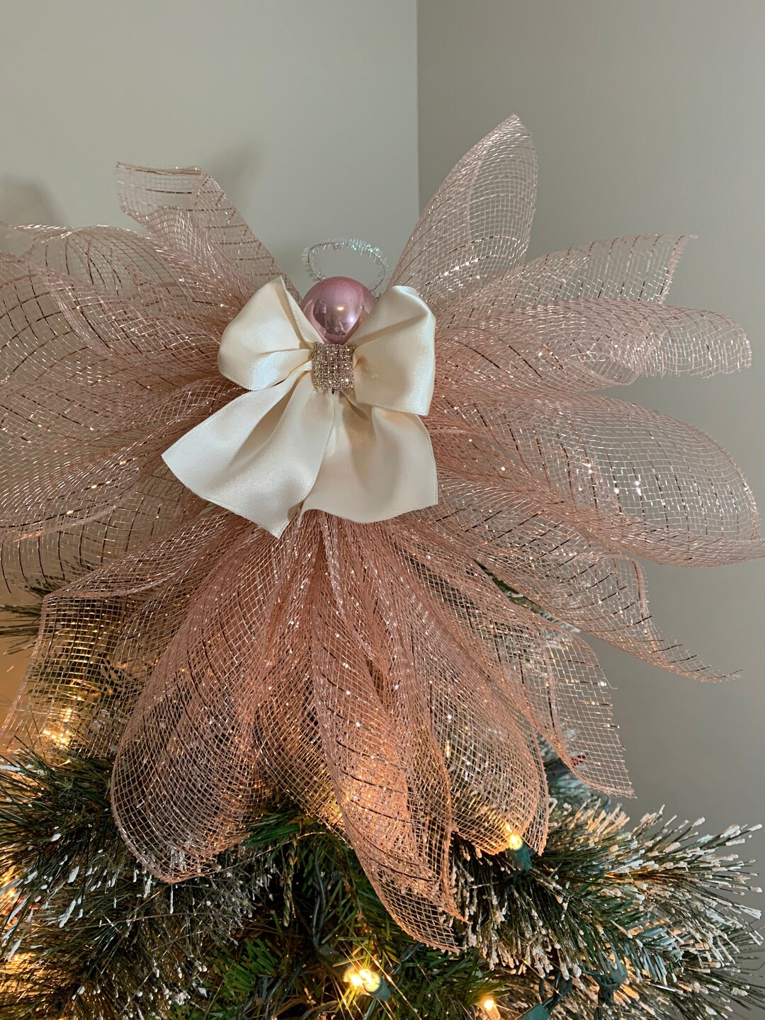 Rose Gold Deco Mesh Angel Tree Topper Guardian Angel Get - Etsy