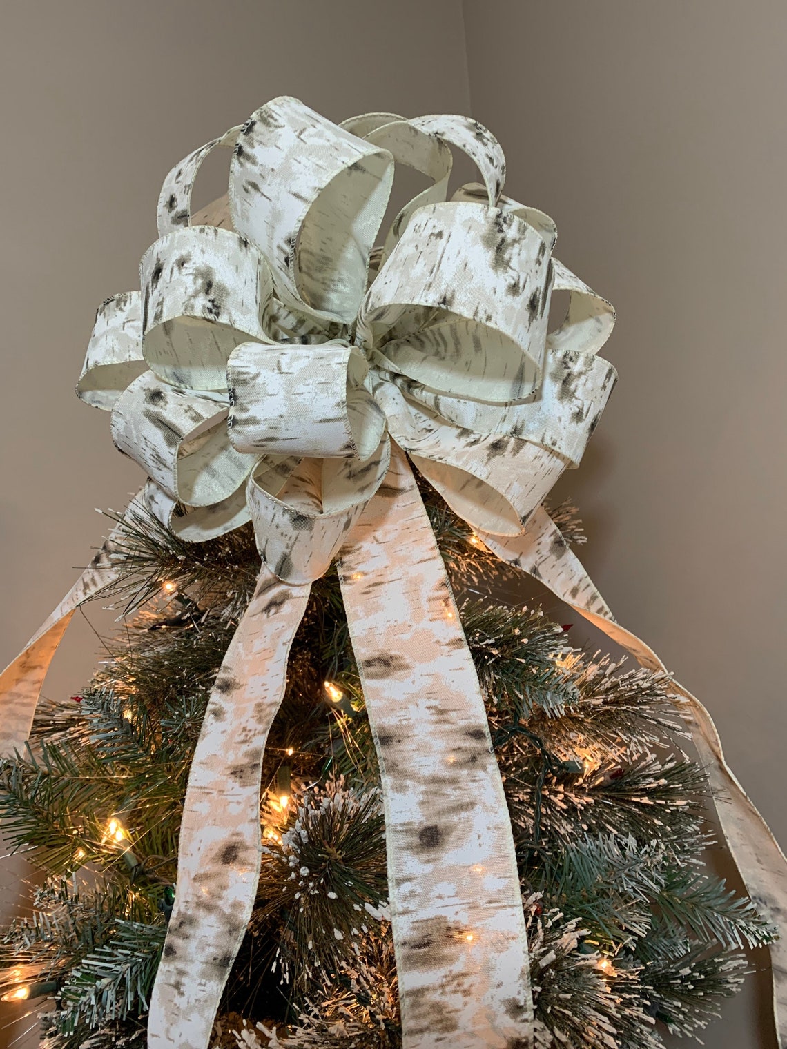 Large Christmas Tree Topper Bow off White Burlap Ribbon With - Etsy