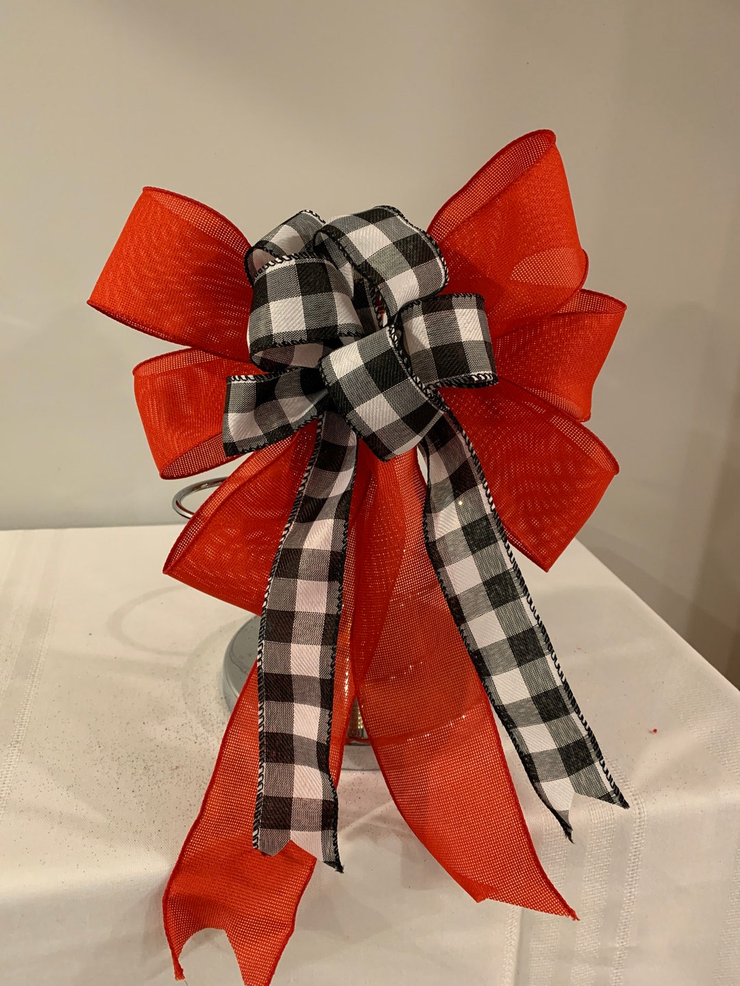 Farmhouse Style Red Burlap Ribbon With a Black and White Buffalo Check ...
