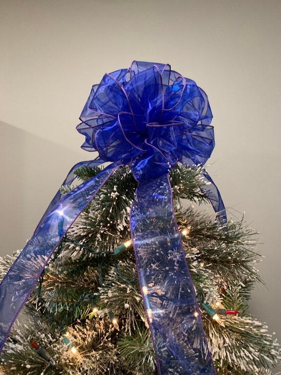 Christmas Tree Blue Bow Topper