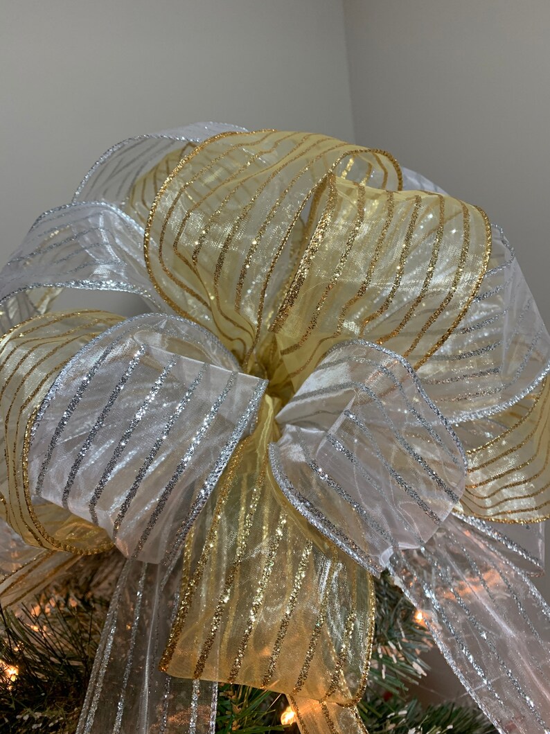 Large Sheer Gold with gold glitter stripes ribbon and Sheer | Etsy