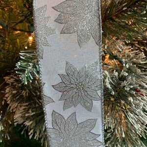 Large Christmas Tree Topper: White Linen, Silver Glitter Poinsettia ...