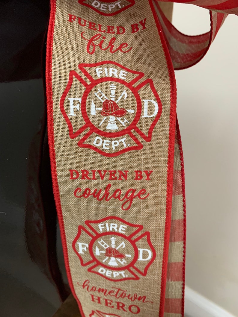 Mailbox Bow Sm. Tree Topper Firefighters Bow Natural Burlap | Etsy