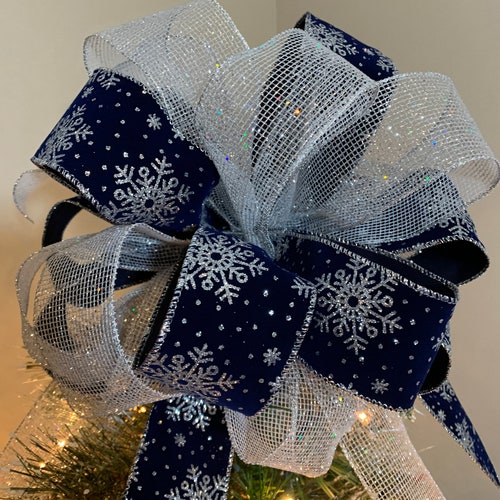 Blue and Silver Christmas Tree Topper Bow Royal Blue and - Etsy