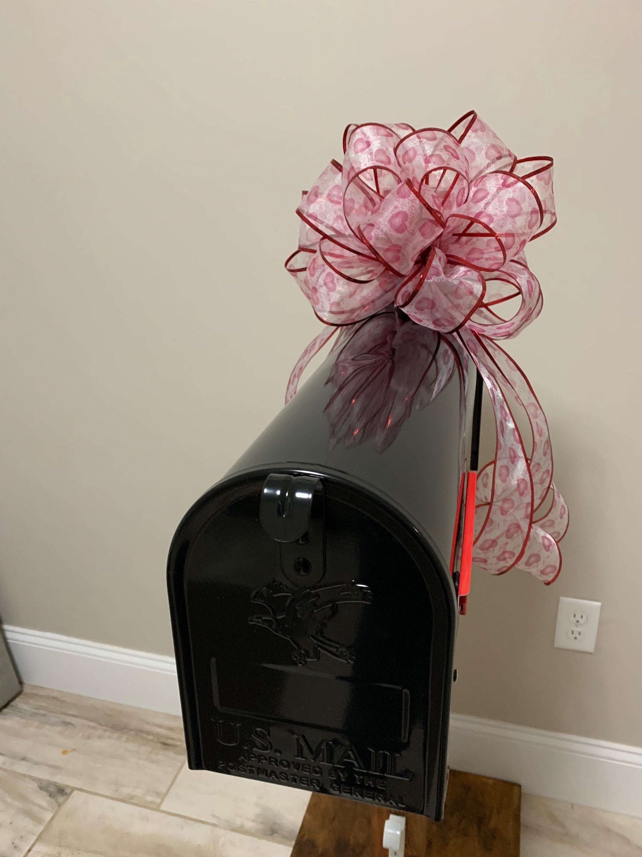Valentine Mailbox Bow Sheer Ribbon With Red Hearts and I Love | Etsy