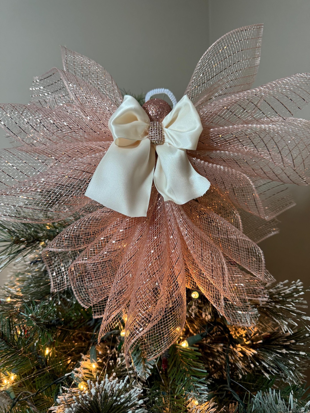 Rose Gold Deco Mesh Angel, Tree Topper, Guardian Angel, Get Well Angel ...