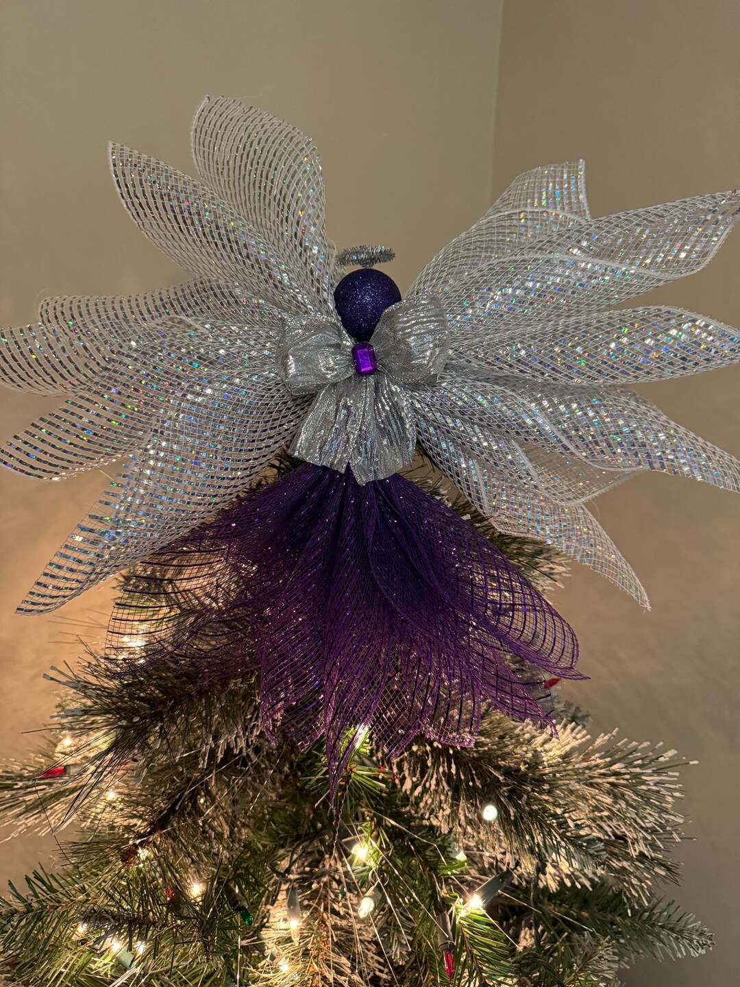 Purple and Silver Deco Mesh Angel, Tree Topper, Guardian Angel, Get ...