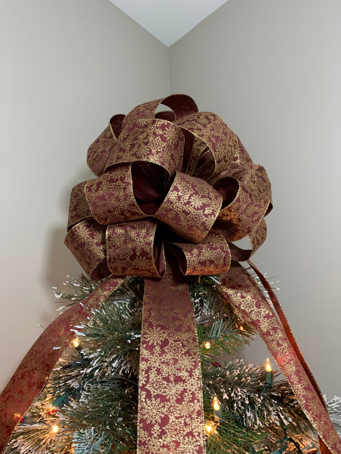 Large Christmas Tree Topper Dark Red / Burgundy With Gold Glitter ...