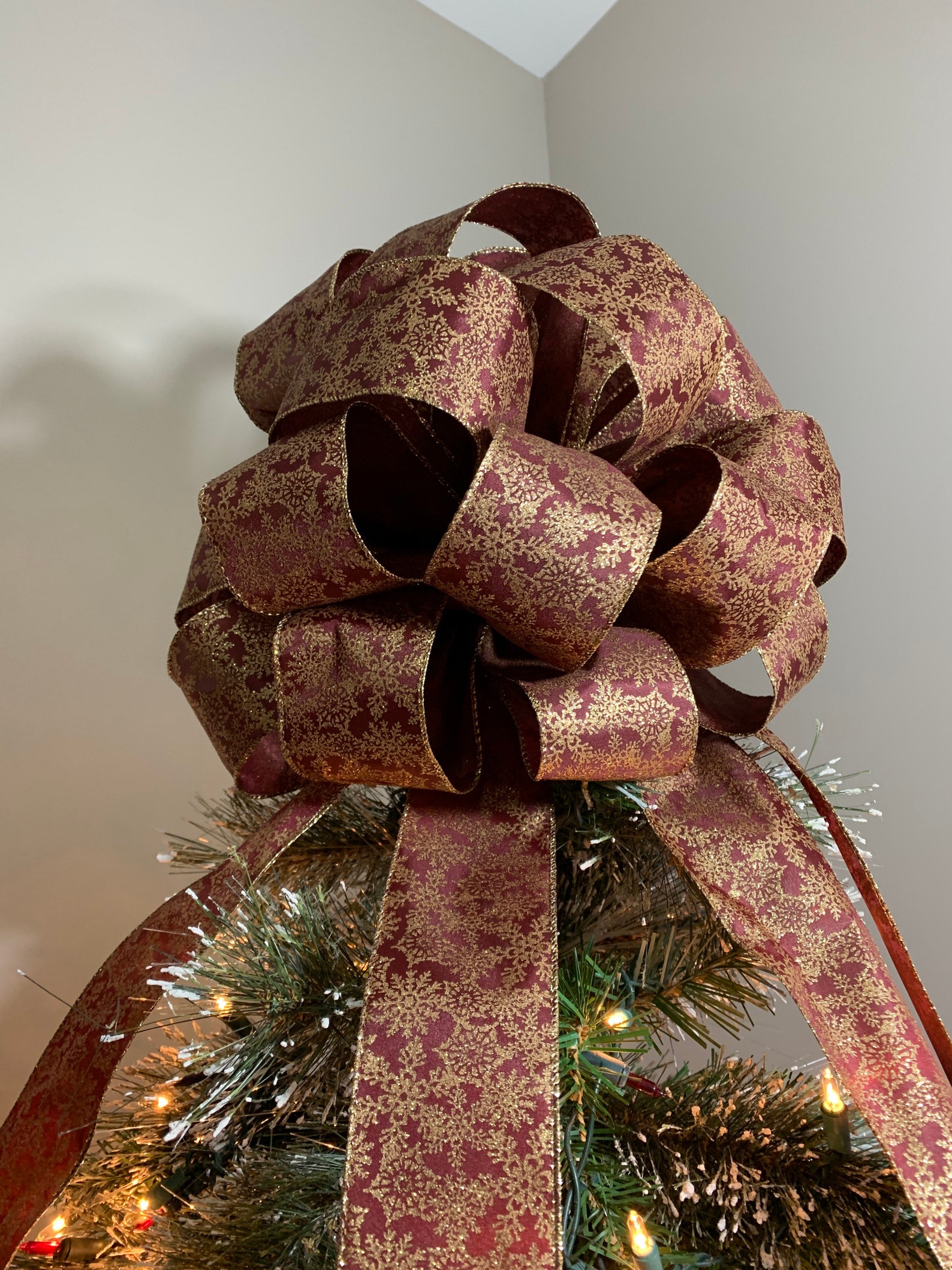 Large Christmas Tree Topper Dark Red / Burgundy With Gold Glitter ...