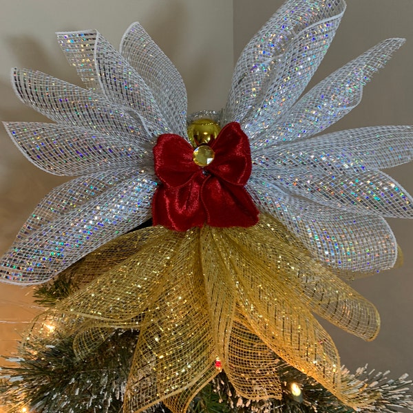 Red and Silver Angel Tree Topper - Etsy