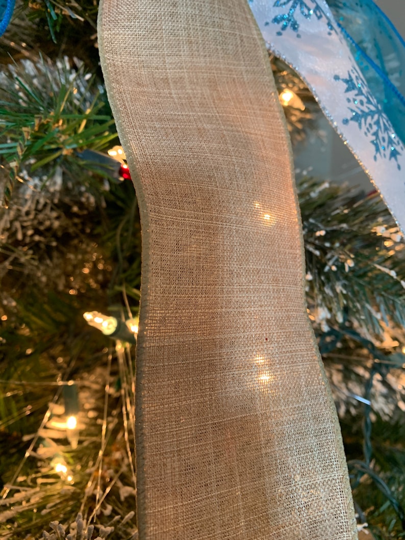 Large Christmas Tree Topper Bow: White, Teal Glitter Snowflake Ribbon ...