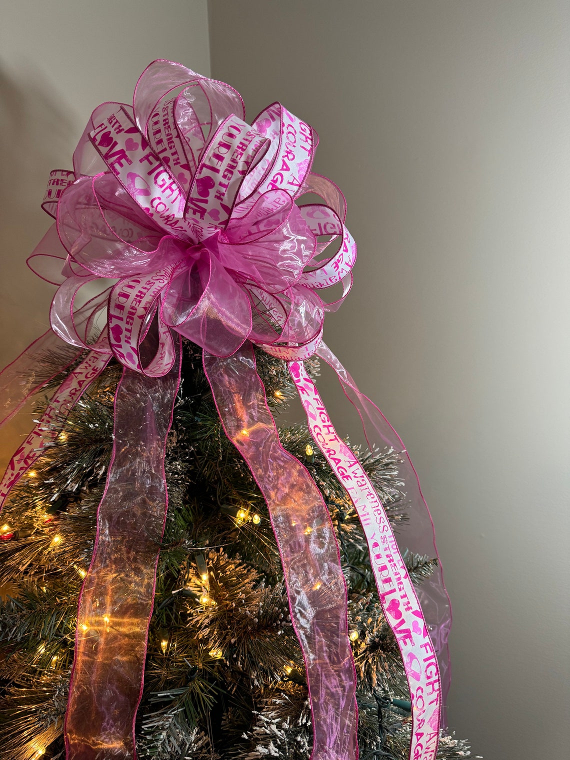 Breast Cancer Awareness Christmas Tree Topper Bow - Etsy