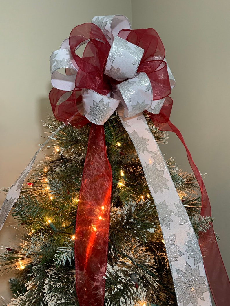 Large Christmas Tree Topper White Linen With Silver Glitter - Etsy