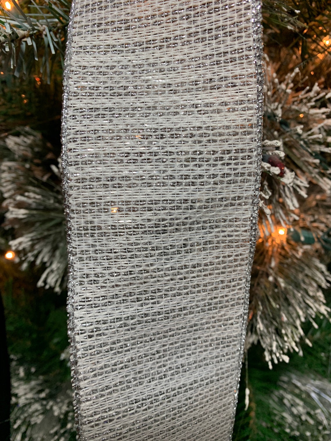 Large Christmas Tree Topper Bow White Ribbon With Shimmering - Etsy