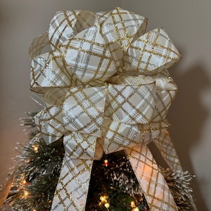 Large Christmas Tree Topper Bow: Cream Ribbon With Gold and Silver ...
