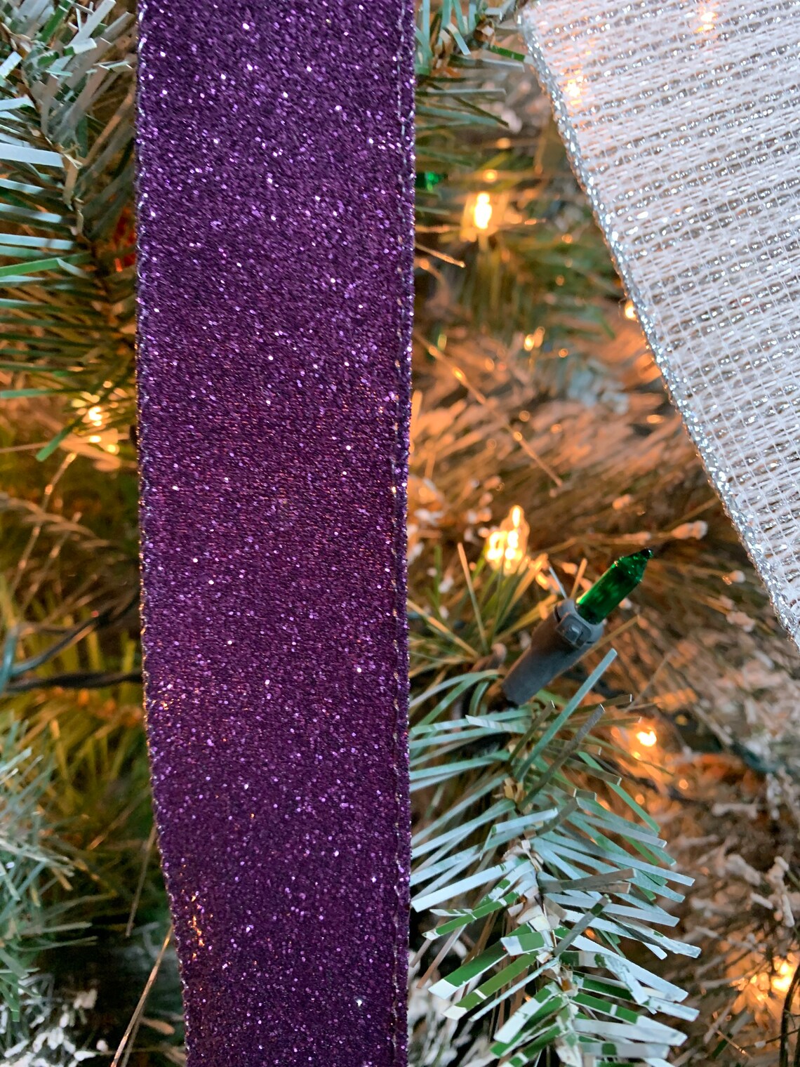 Large Christmas Tree Topper Bow White Ribbon With Shimmering - Etsy