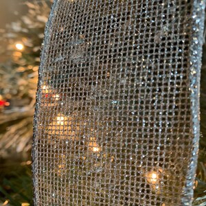 Large Christmas Tree Topper Bow Sheer Silver Center W/ Silver Glitter ...